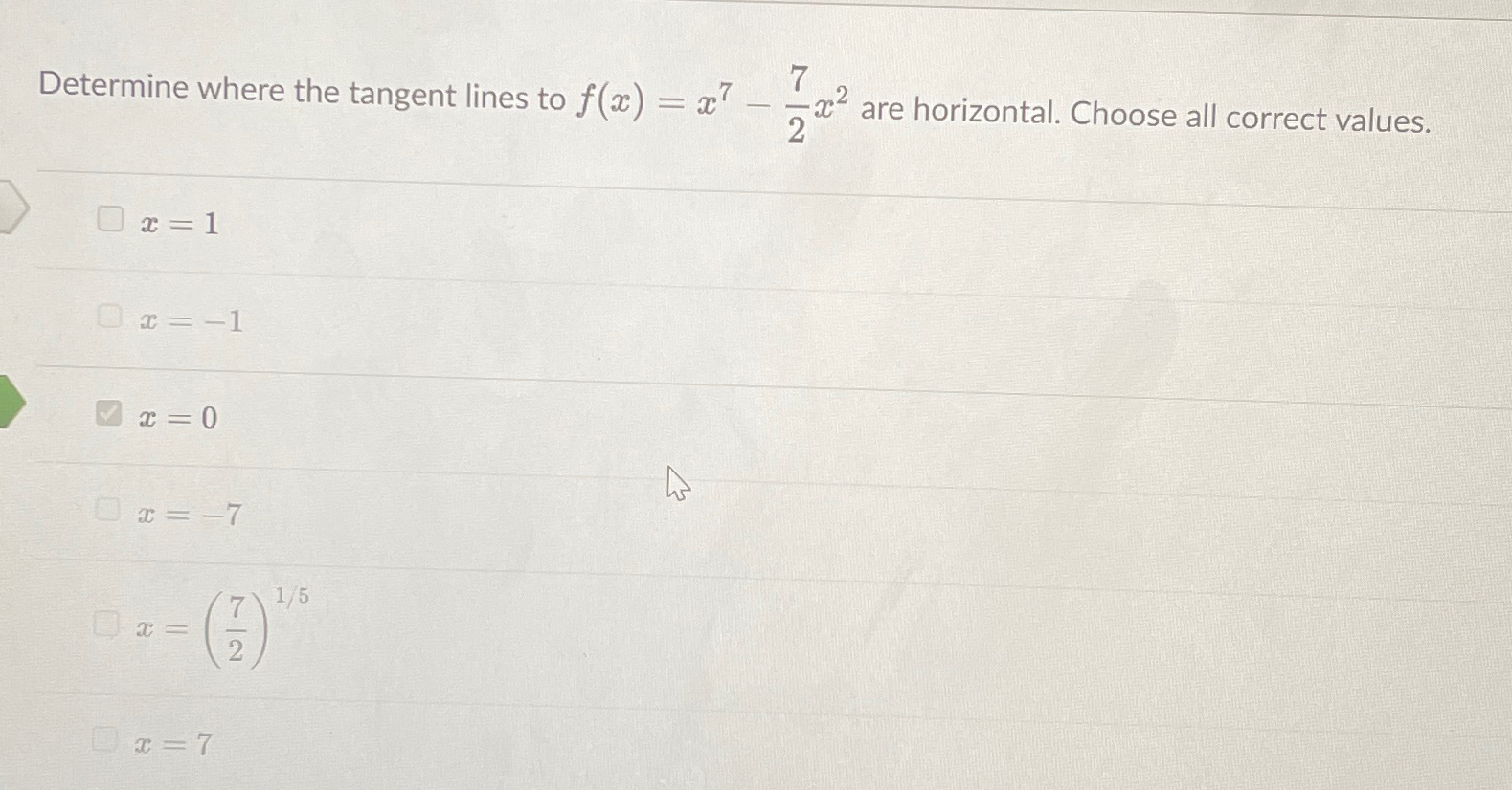 Solved Determine where the tangent lines to f(x)=x7-72x2 | Chegg.com