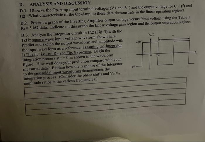 Solved D. ANALYSIS AND DISCUSSION D.1. Observe the Op-Amp | Chegg.com
