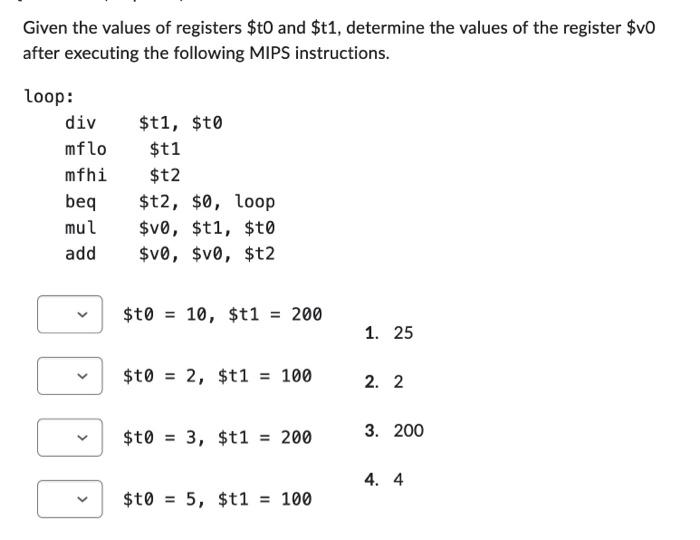 Solved Given the values of registers $t0 and $t1, determine | Chegg.com