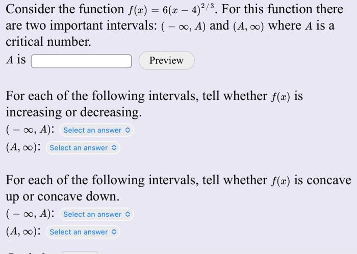 Solved Consider the function f(x)=6(x−4)2/3. For this | Chegg.com