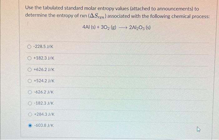 Solved Use the tabulated standard molar entropy values | Chegg.com