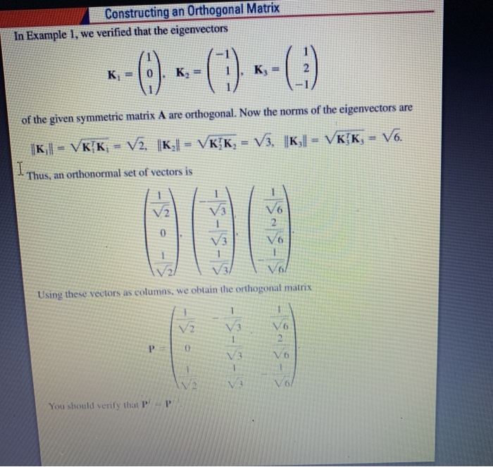 Solved Proceed as in this example to construct an orthogonal | Chegg.com