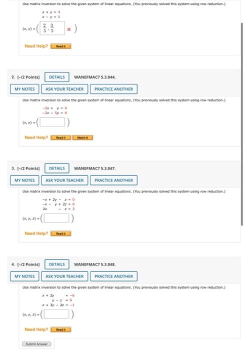 Solved Use matrix inversion to solve the given system of | Chegg.com