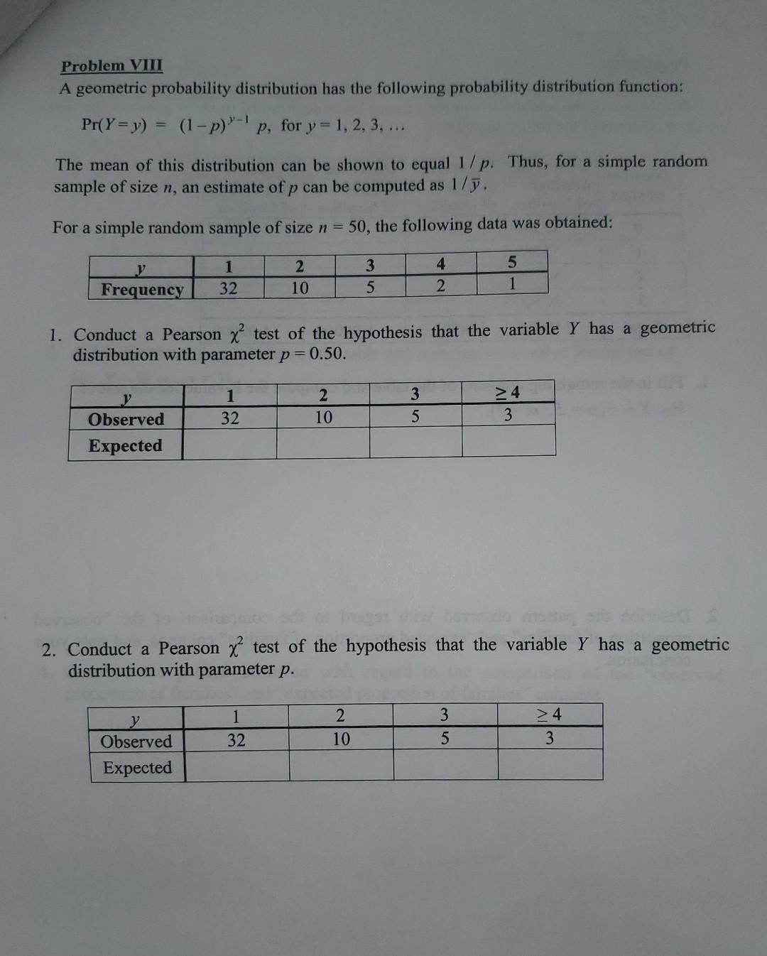 Solved Problem VIII A geometric probability distribution has | Chegg.com