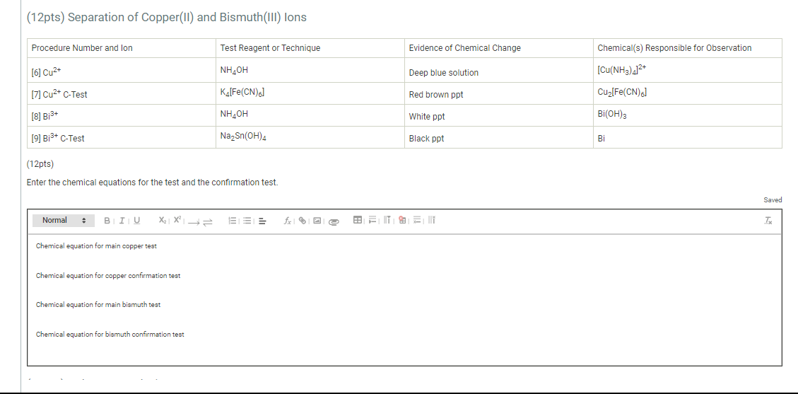 Solved (12pts) ﻿Separation of Copper(II) ﻿and Bismuth(III) | Chegg.com