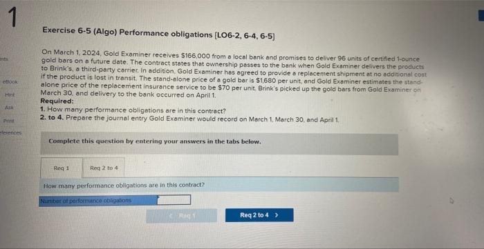 Solved Exercise 6 5 Algo Performance Obligations [lo6 2