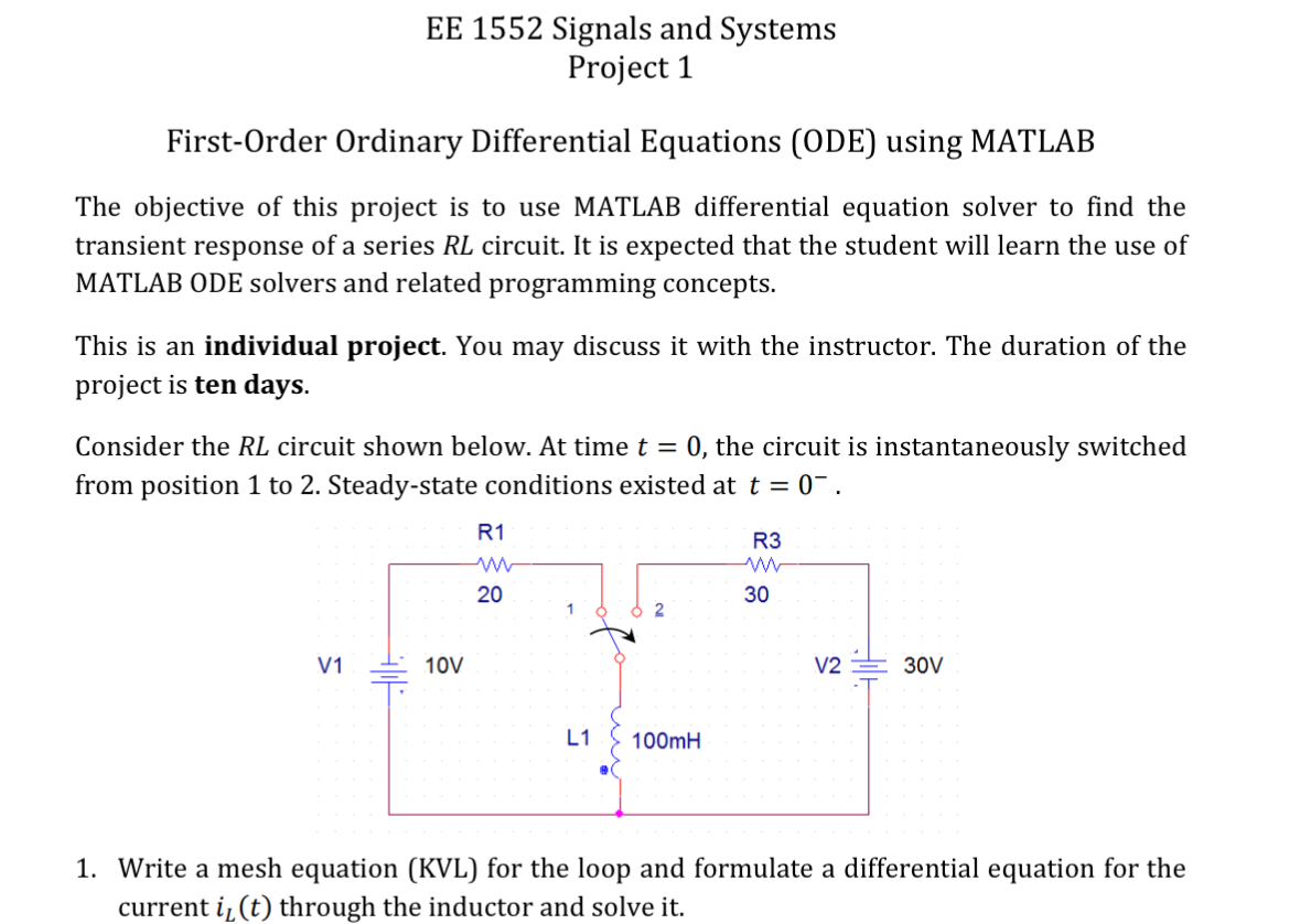 Solved EE 1552 ﻿Signals and SystemsProject 1First-Order | Chegg.com