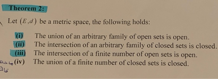 Solved Theorem 2: Let (E,d) be a metric space, the following | Chegg.com
