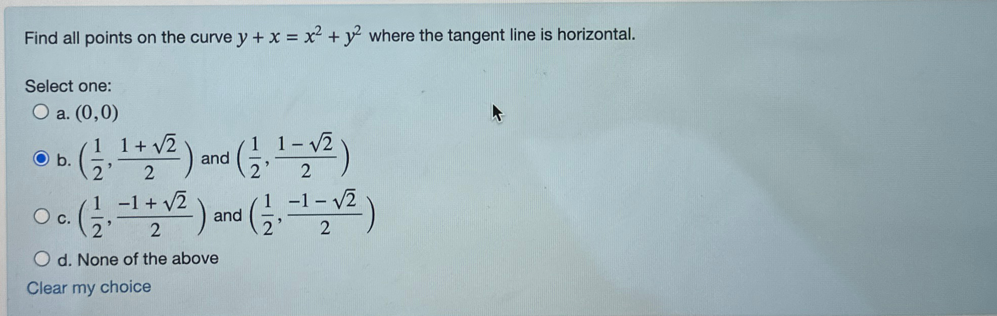 Solved Find all points on the curve y+x=x2+y2 ﻿where the | Chegg.com