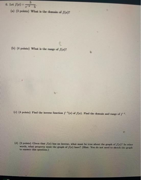 Solved Let f(x)=ex−55 (a) (3 points) What in the deamain of | Chegg.com