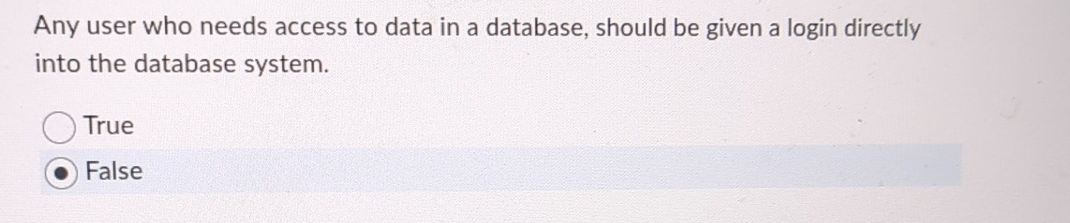 Solved Any user who needs access to data in a database, | Chegg.com