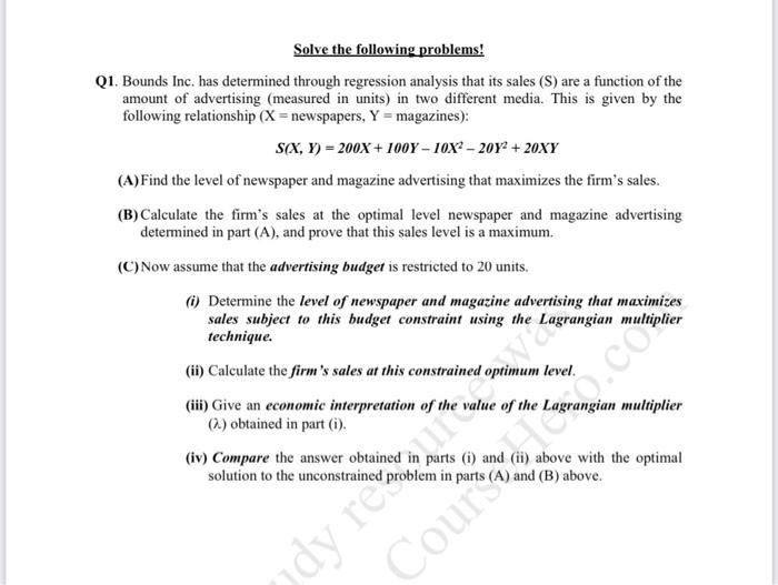 Solved Solve the following problems! Q1. Bounds Inc. has | Chegg.com