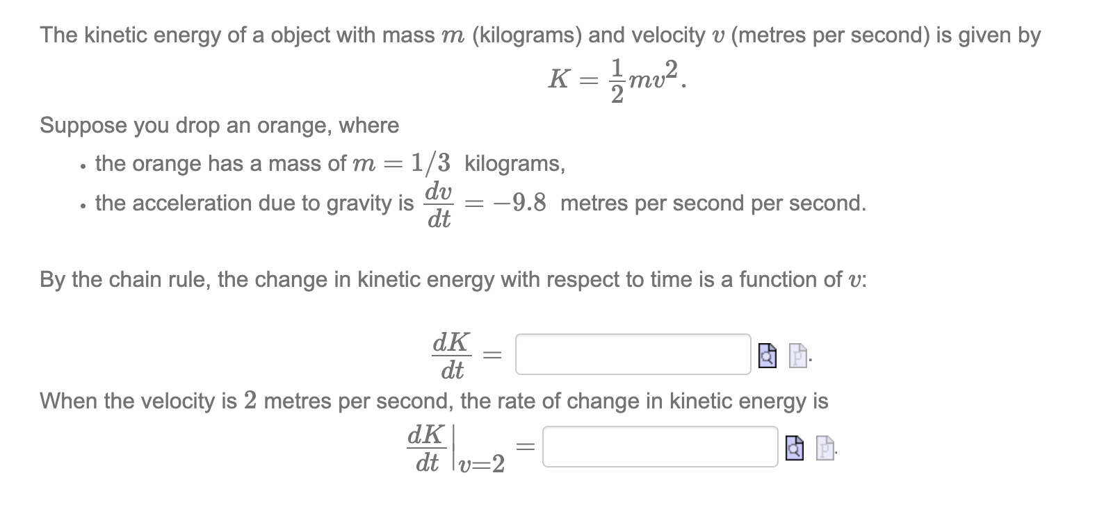 Solved The kinetic energy of a object with mass | Chegg.com