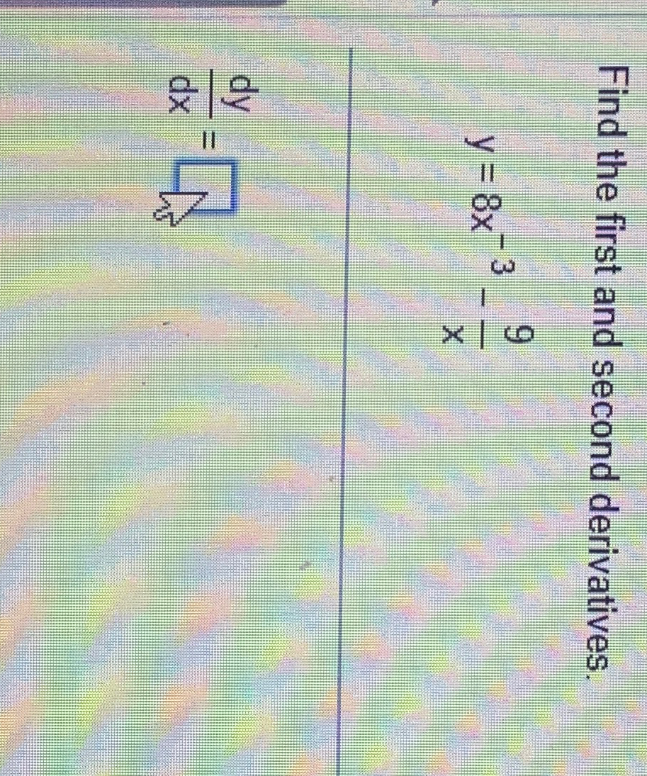 Solved Find the first and second derivatives.y=8x-3-9xdydx= | Chegg.com