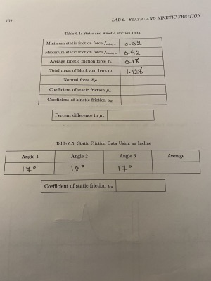 Report for Lab 6: Static and Kinetic Friction Name | Chegg.com