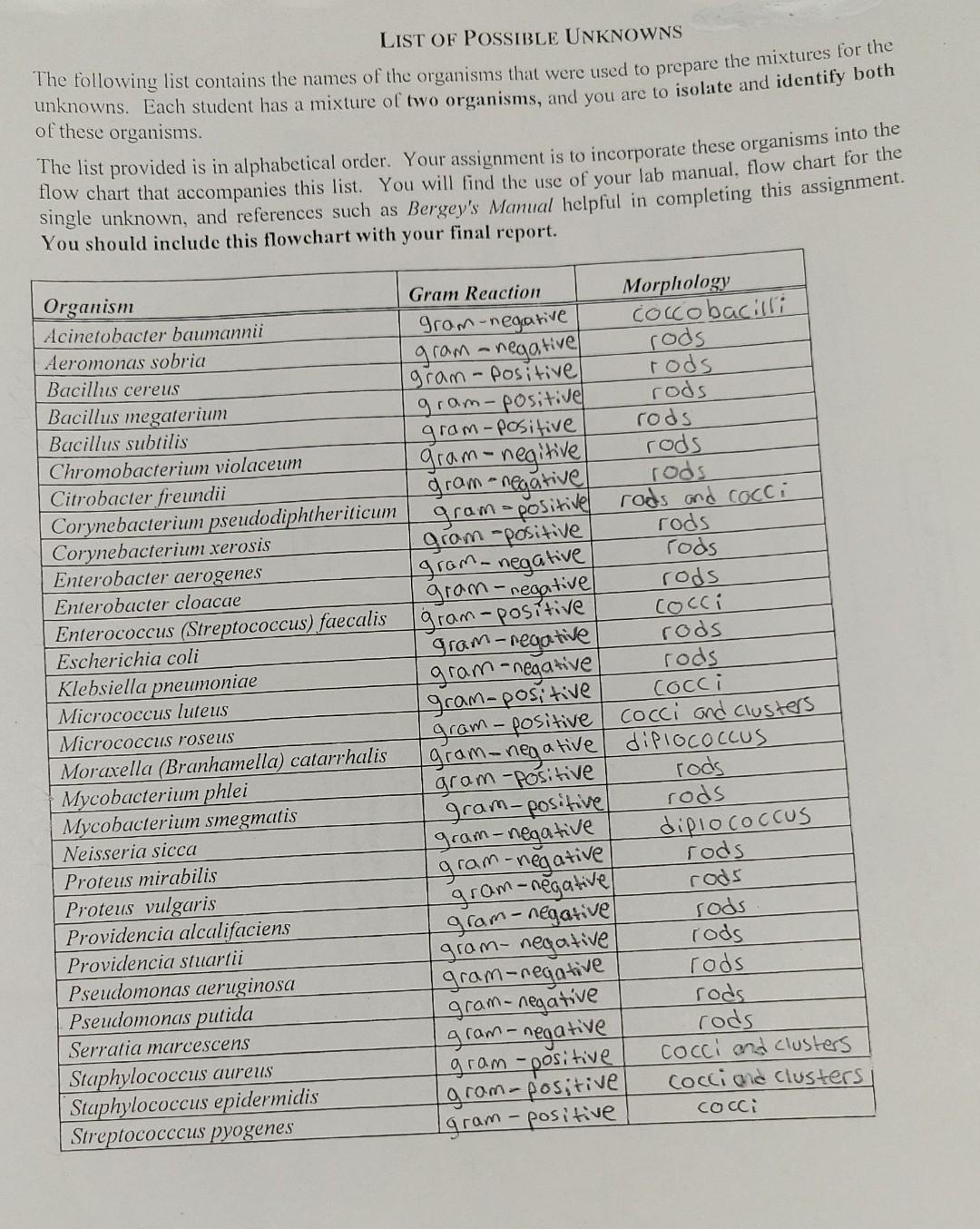 Solved LIST OF POSSIBLE UNKNOWNS The following list | Chegg.com