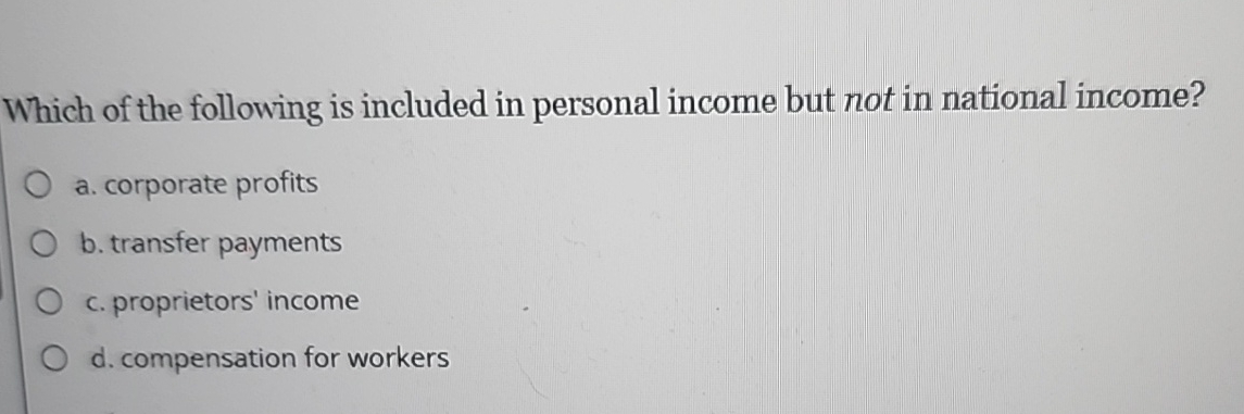 Solved Which of the following is included in personal income | Chegg.com