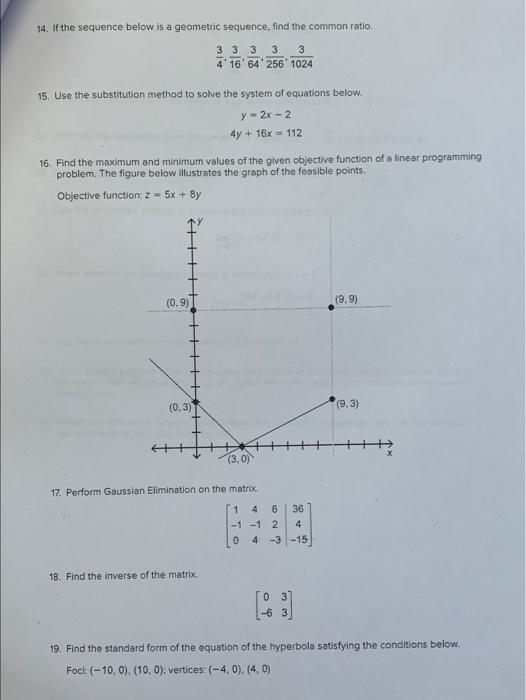 Solved 14 If The Sequence Below Is A Geometric Sequence