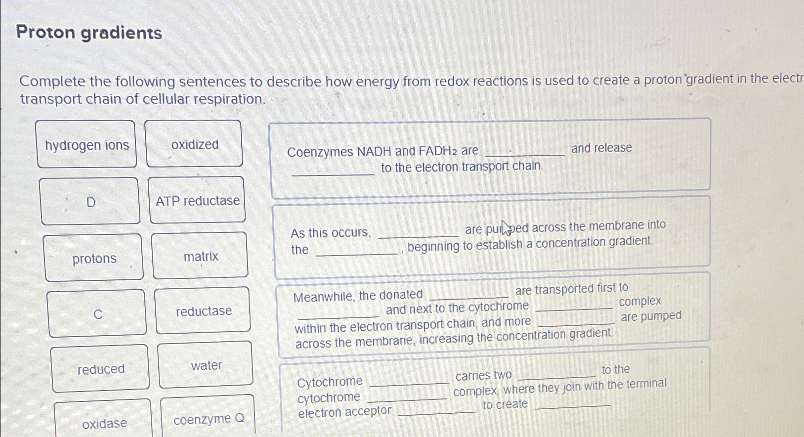 Solved Proton Gradientscomplete The Following Sentences To