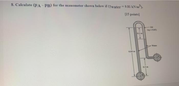 Solved 8. Calculate (PA-PB) for the manometer shown below if | Chegg.com
