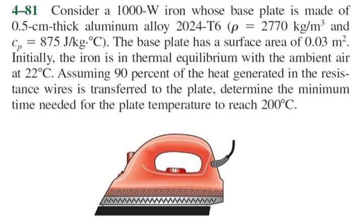 Solved 4-81 Consider a 1000−W iron whose base plate is made | Chegg.com Solved 4-81 Consider a 1000−W iron whose base plate is made | Chegg.com
