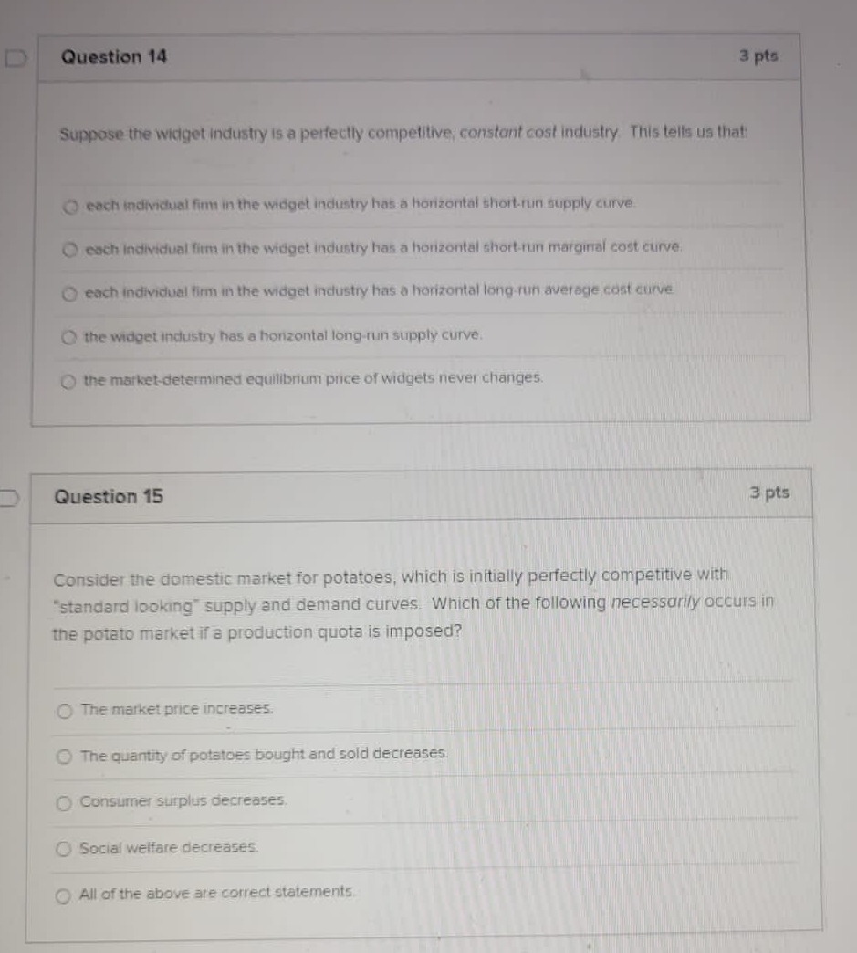 Solved Question 143 ﻿ptsSuppose the widget industry is a | Chegg.com