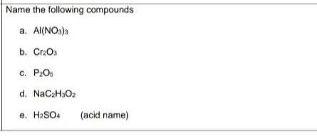 Solved Name the following compounds a. Al(NO3)3 b. Cr2O3 c. | Chegg.com