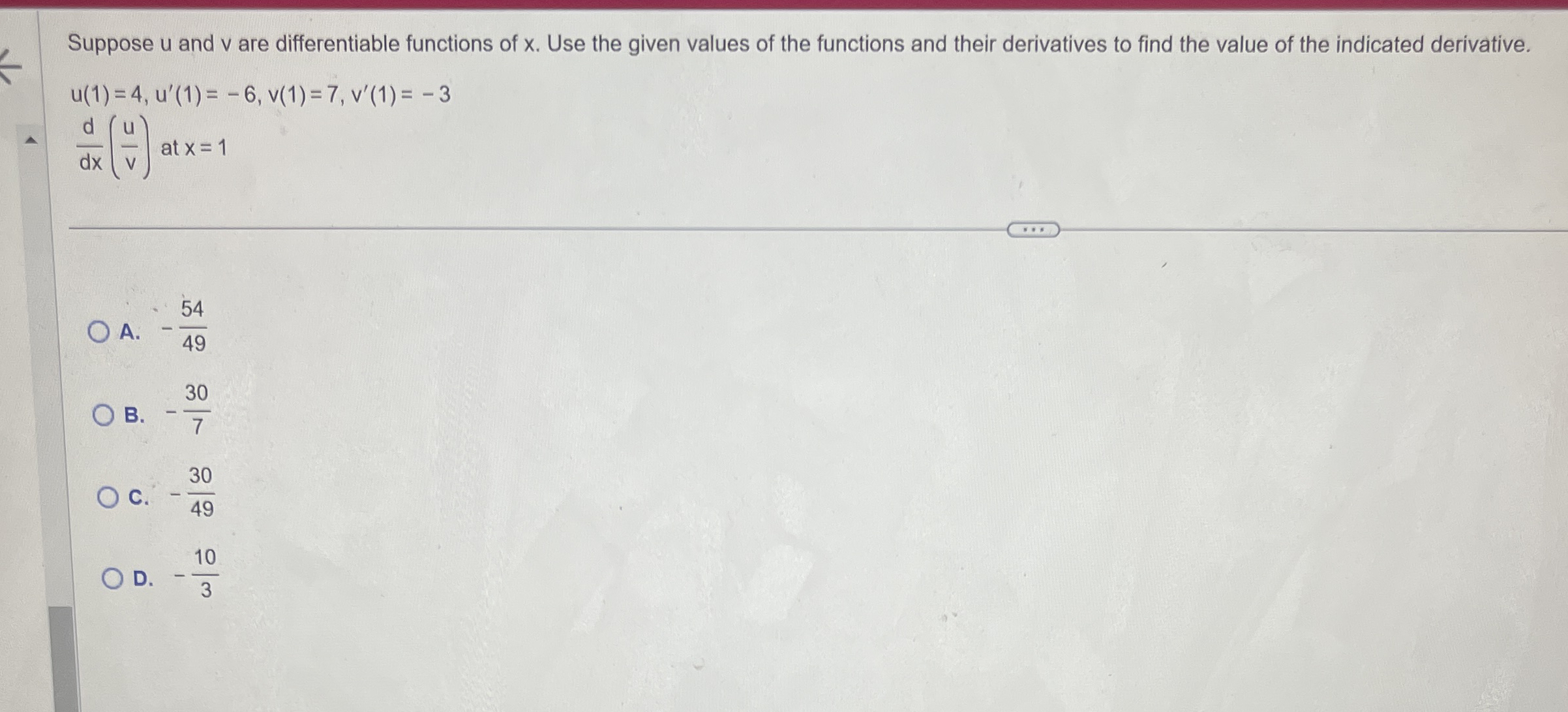 Solved Suppose u ﻿and v ﻿are differentiable functions of x. | Chegg.com