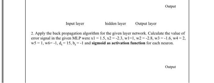 Solved Output Input Layer Hidden Layer Output Layer 2 Apply 8751