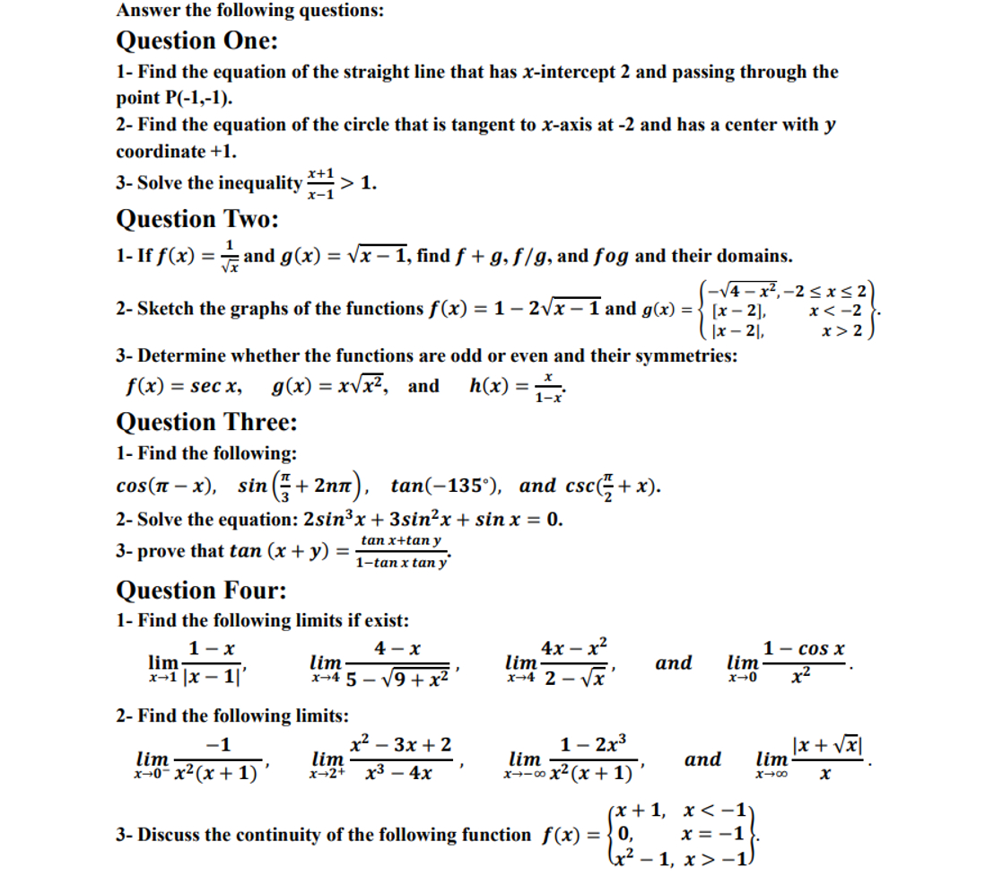 Solved Answer the following questions:Question One:1- ﻿Find | Chegg.com