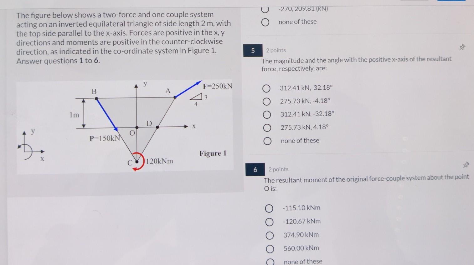Solved 1 - 2D Force-Couple systems 1 2 points The vector | Chegg.com