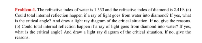 Solved Problem-1. The refractive index of water is 1.333 and | Chegg.com