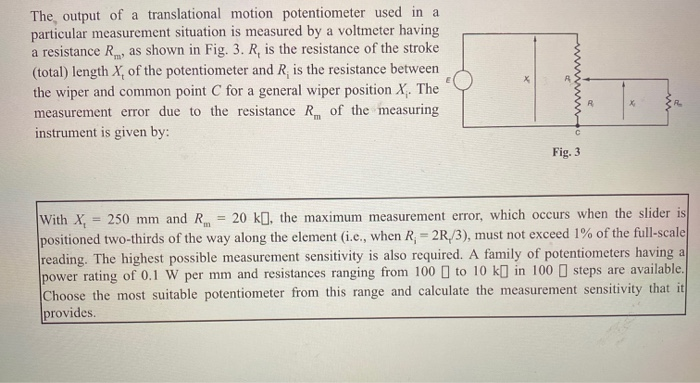 Solved The output of a translational motion potentiometer | Chegg.com