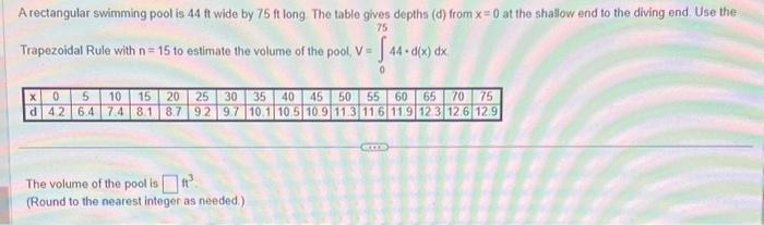 Solved A rectangular swimming pool is 44 ft wide by 75 ft | Chegg.com