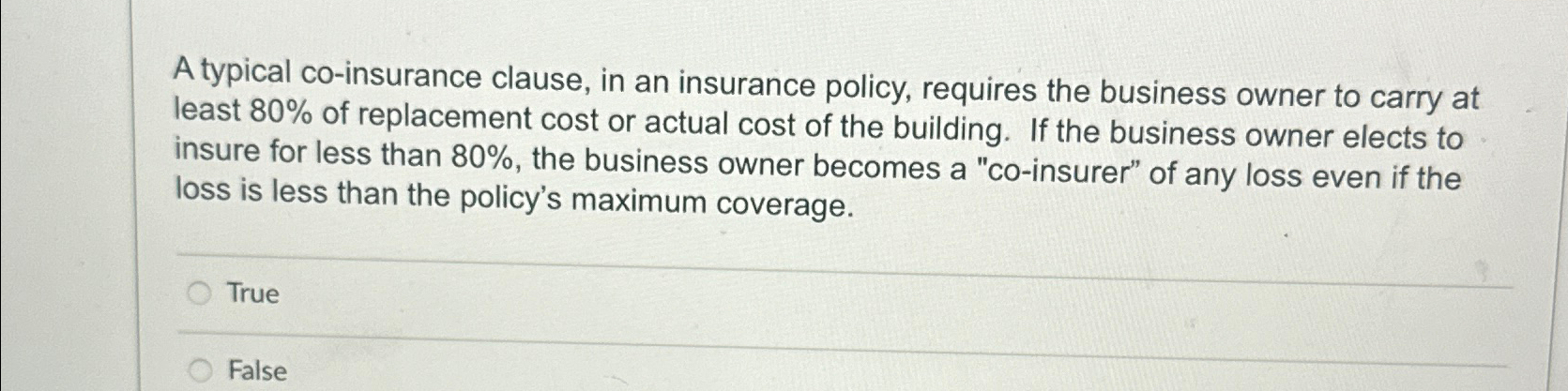 Solved A typical co-insurance clause, in an insurance | Chegg.com