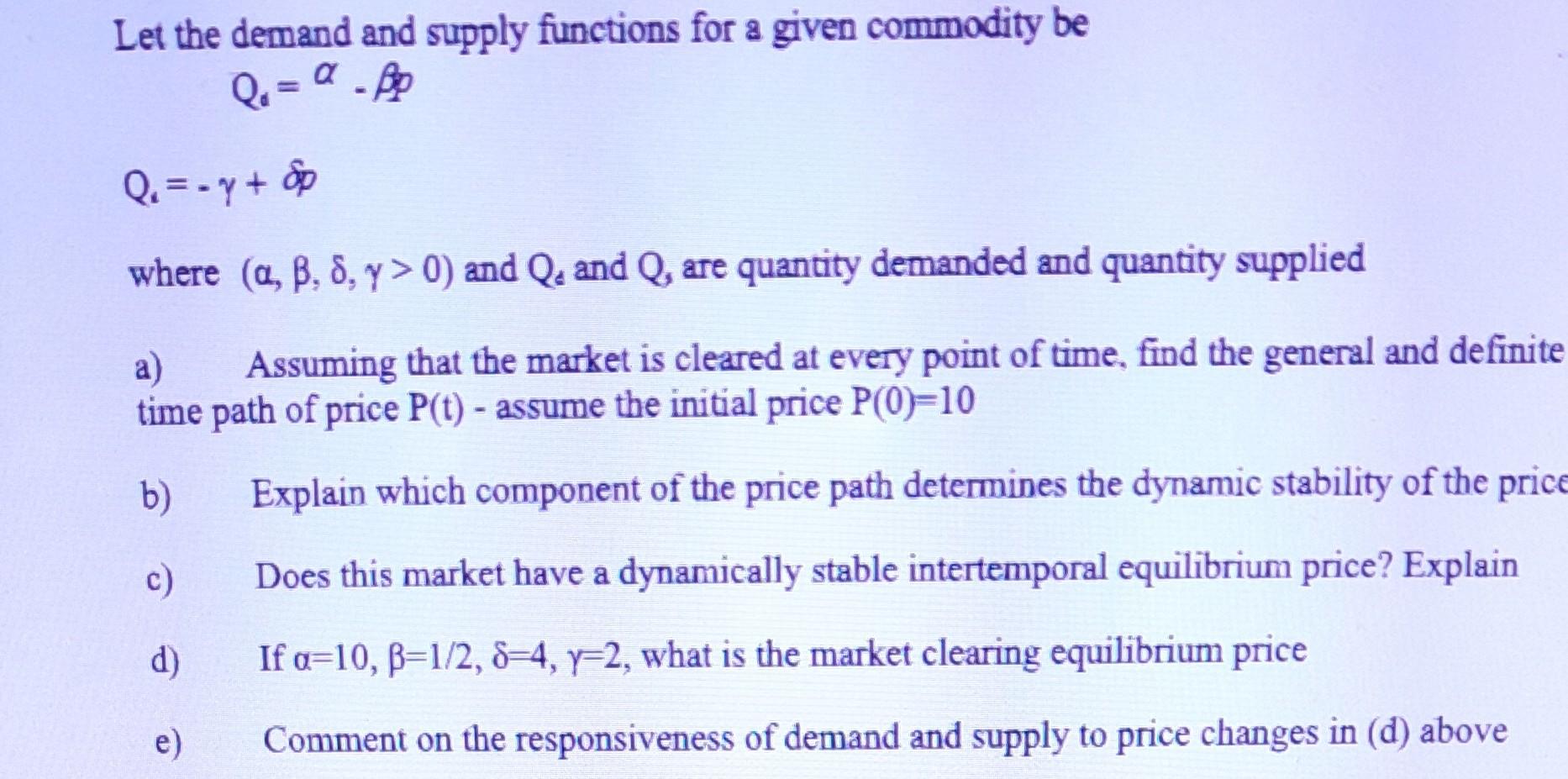 Solved Let the demand and supply functions for a given | Chegg.com