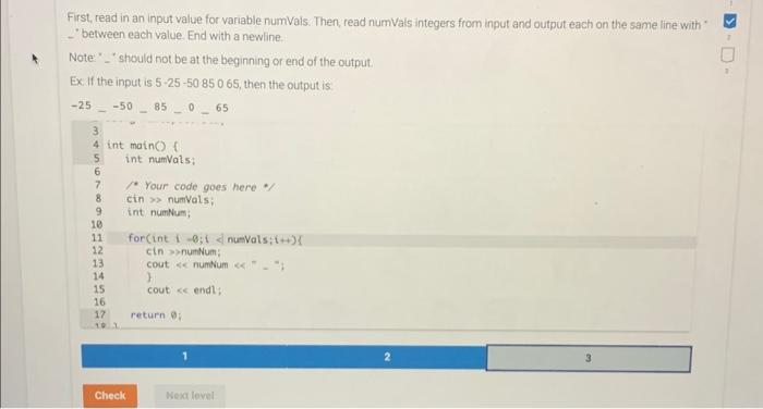 Solved First, read in an input value for variable numvals: | Chegg.com