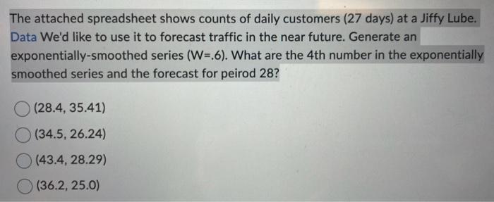 Solved The attached spreadsheet shows counts of daily | Chegg.com