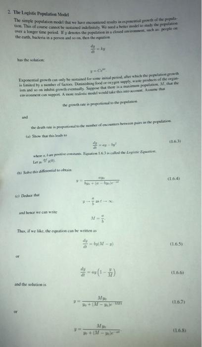 Solved 2 The Logistic Population Model The simple population | Chegg.com