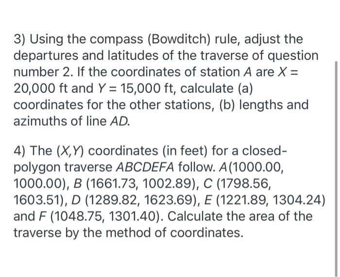Solved 3) Using the compass (Bowditch) rule, adjust the | Chegg.com