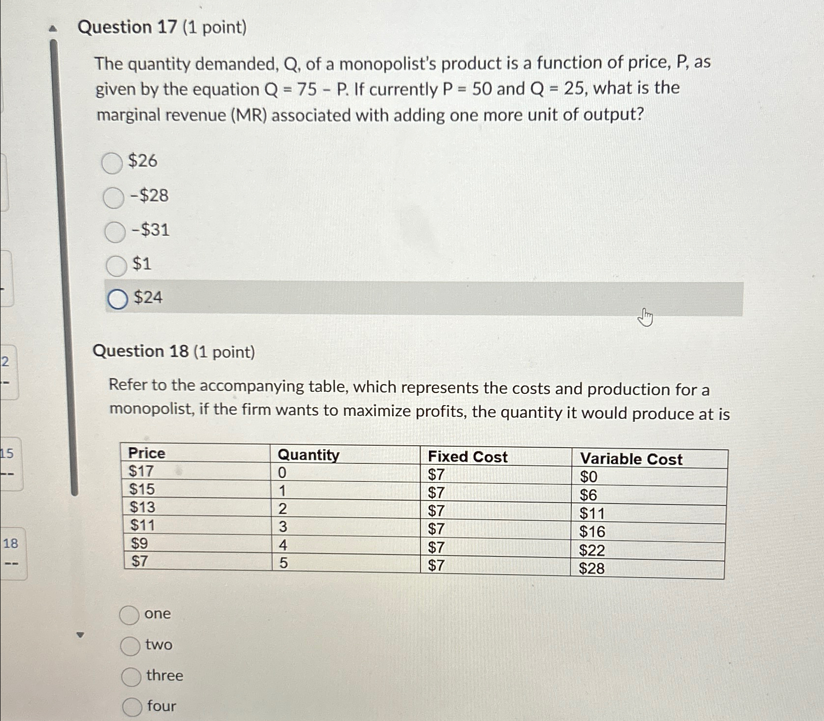 Solved Question 17 (1 ﻿point)The quantity demanded, Q, ﻿of a | Chegg.com