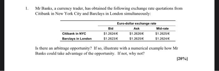 Solved 1. Mr Banks, a currency trader, has obtained the | Chegg.com
