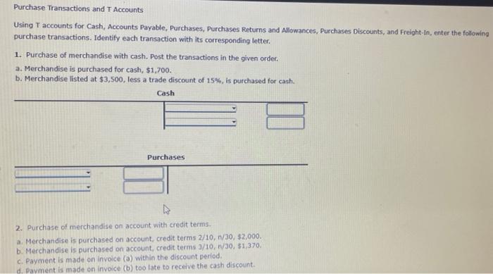 Solved Purchase Transactions and T Accounts Using T accounts | Chegg.com