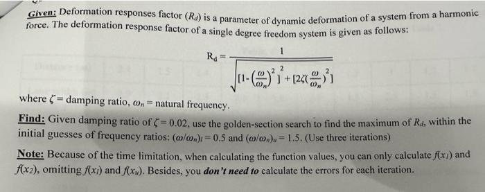 Solved Given: Deformation responses factor (Rd) is a | Chegg.com
