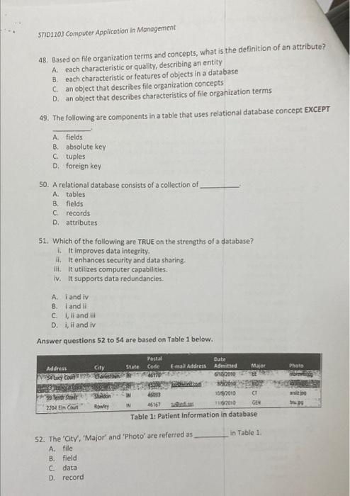 Solved STD1103 Computer Application in Management 23. A is | Chegg.com
