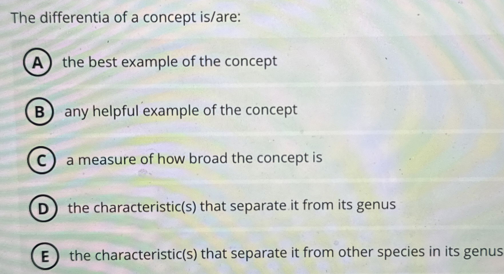 Solved The differentia of a concept is/are:the best example | Chegg.com
