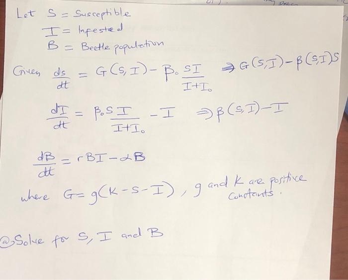 Solved Let S= Susceptible I= Infestad B= Bectle population | Chegg.com
