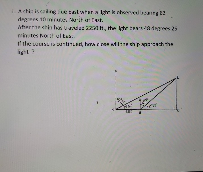 Solved 1. A ship is sailing due East when a light is | Chegg.com
