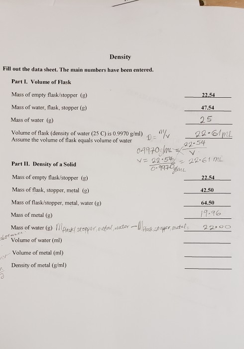 Solved Density Fill out the data sheet. The main numbers | Chegg.com