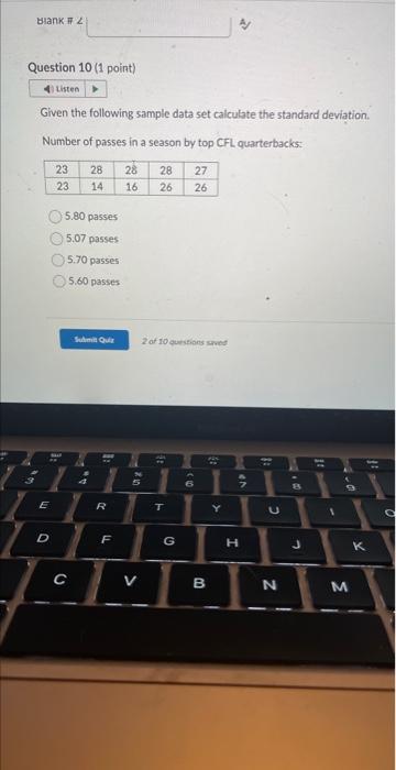 Solved Question 10 (1 point) Given the following sample data | Chegg.com